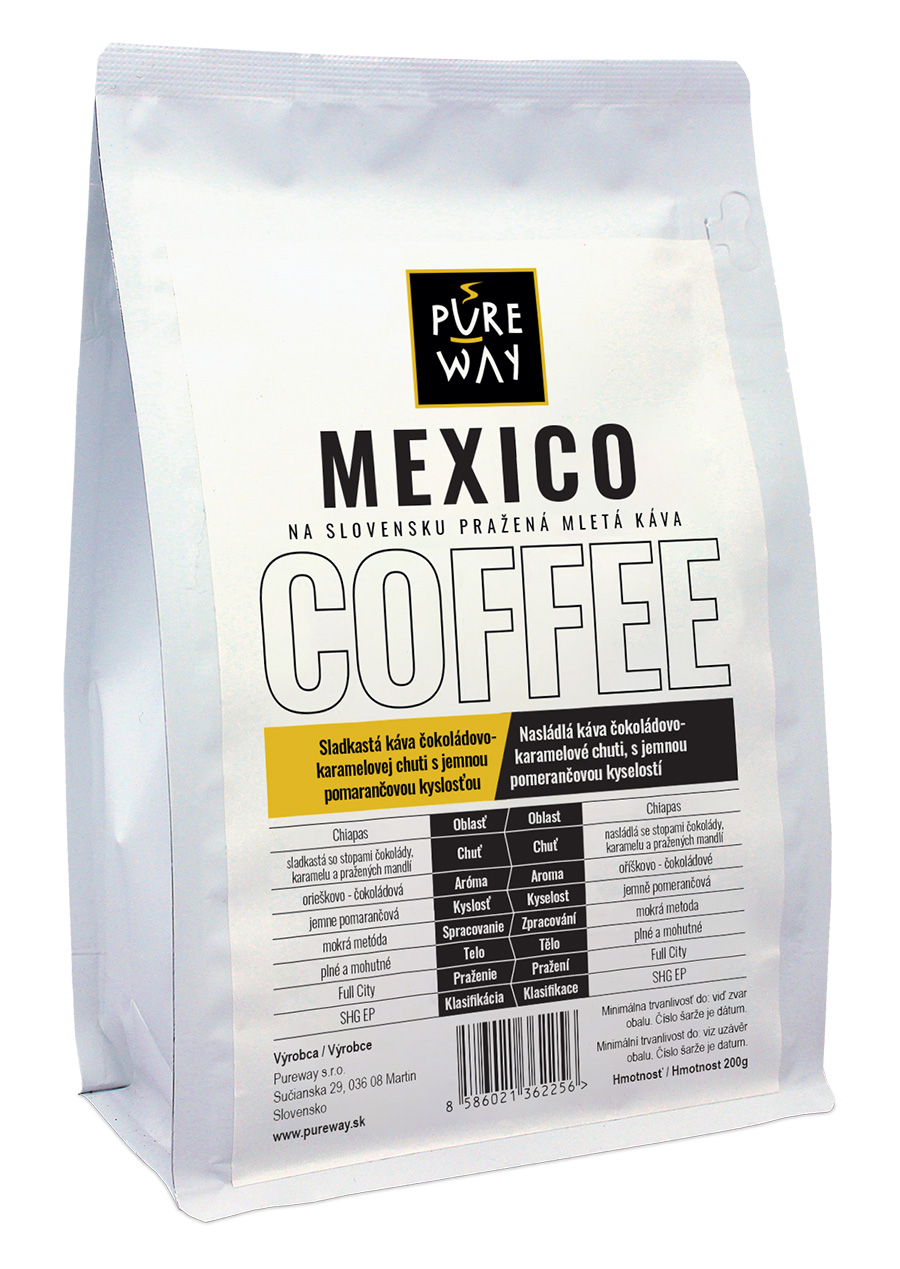 Mexiko mletá káva 200 g 100 % arabica | Pureway | Pureway.sk